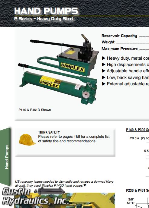 Simplex P Series Steel Hand Pump Catalog Page PDF | Gustin Hydraulics
